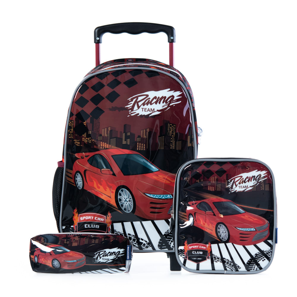 Mochila Escolar Masculina Racing Car de Rodinha - lojabagaggio