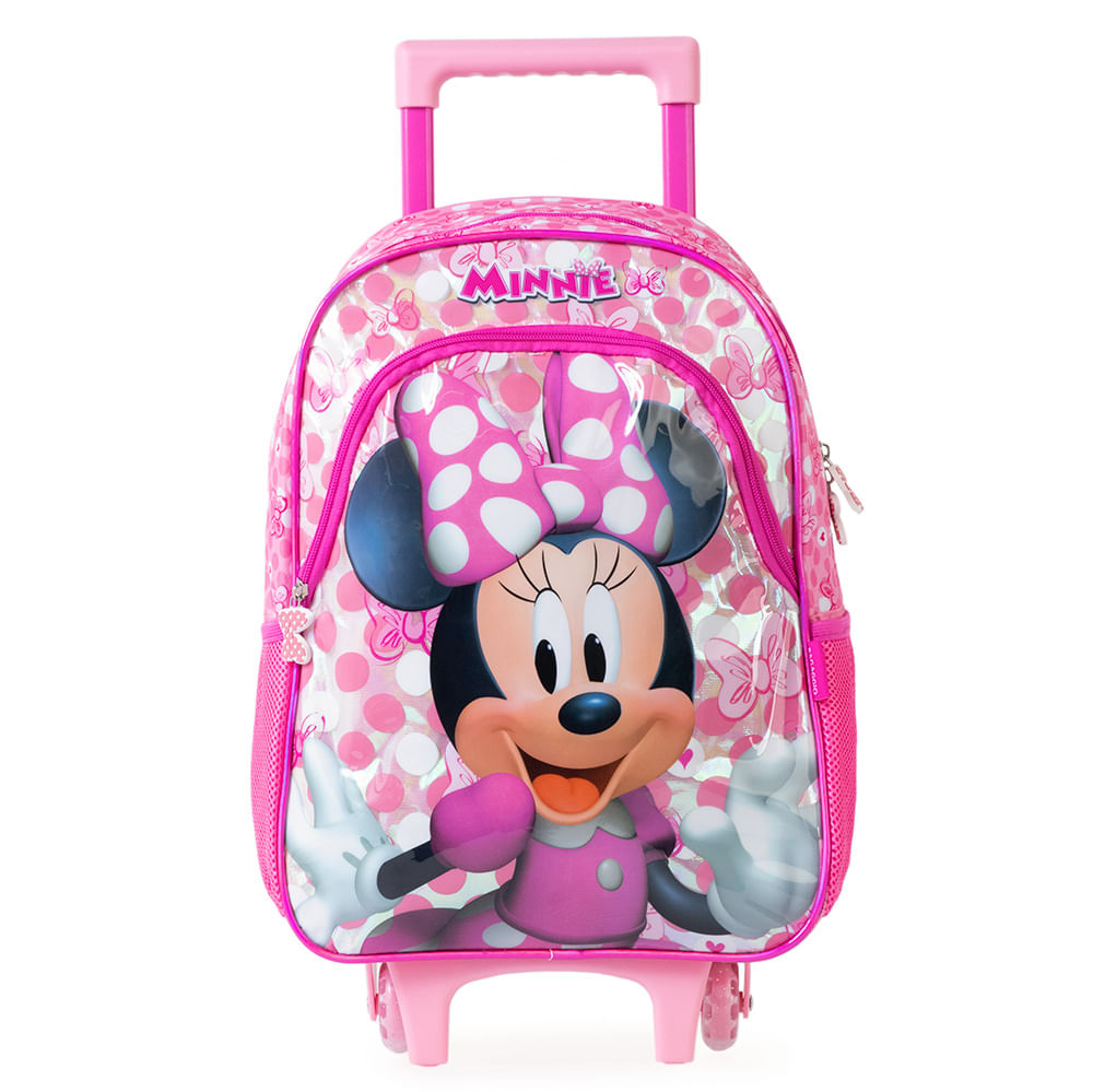 Mochila Escolar Feminina Disney Minnie Fun com Rodinha Vermelha | Bagaggio
